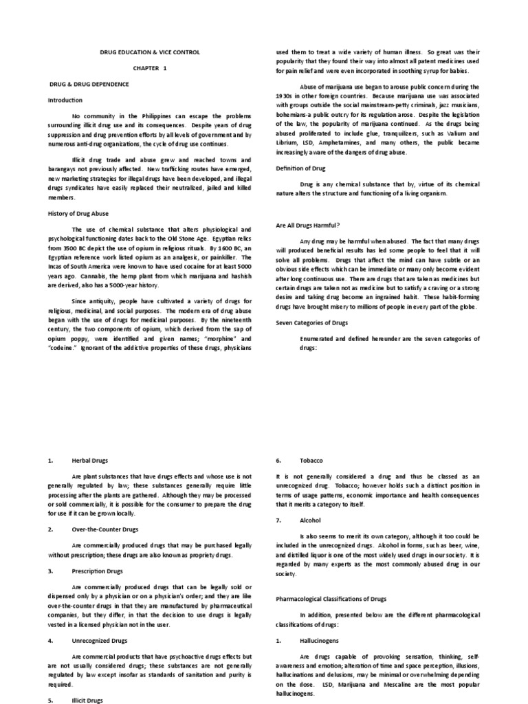DVC. DRUGs LECTURE NOTES | PDF | Substance Dependence | Substance Abuse