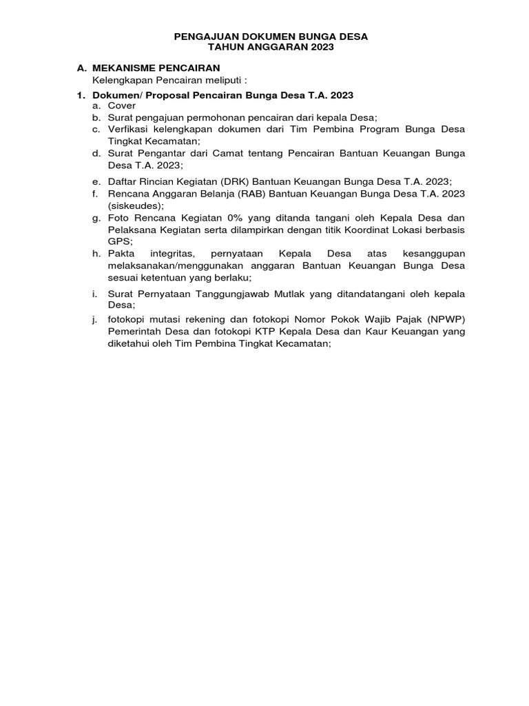Bahan Mekanisme Bunga Desa 2023 | PDF