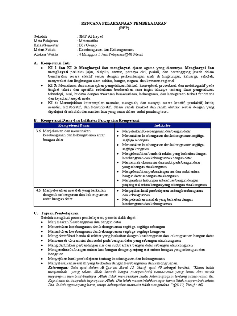RPP Matematika SMP: Kesebangunan | PDF