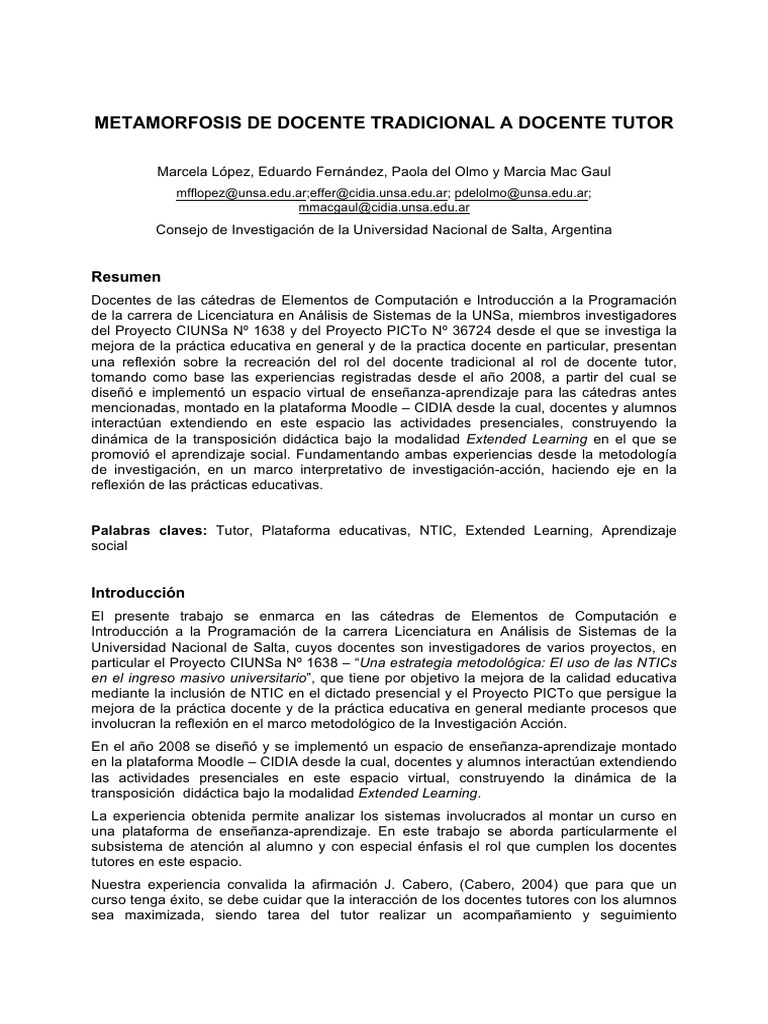 Metamorfosis de Docente Tradicional A Docente Tutor | PDF | Enseñando | Maestros