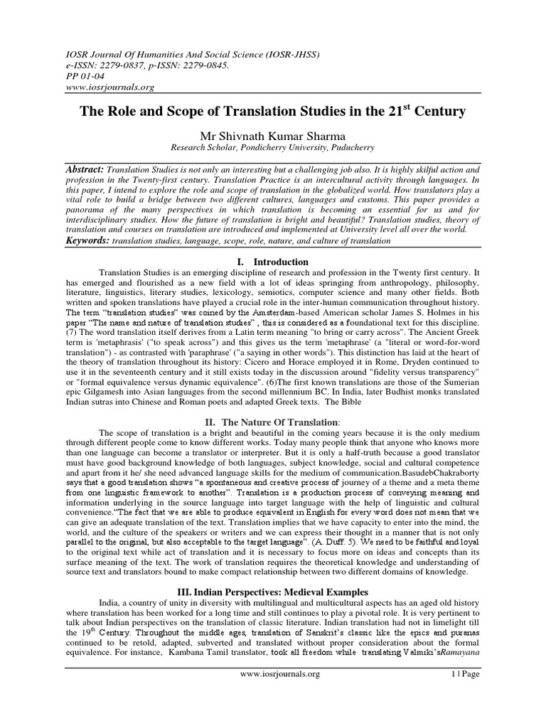 The Role and Scope of Translation Studies | PDF | Translations ...