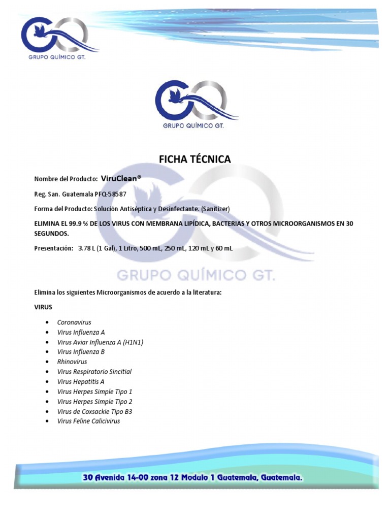 ViruClean®: Efectivo Antiséptico y Desinfectante | PDF | Especialidades ...
