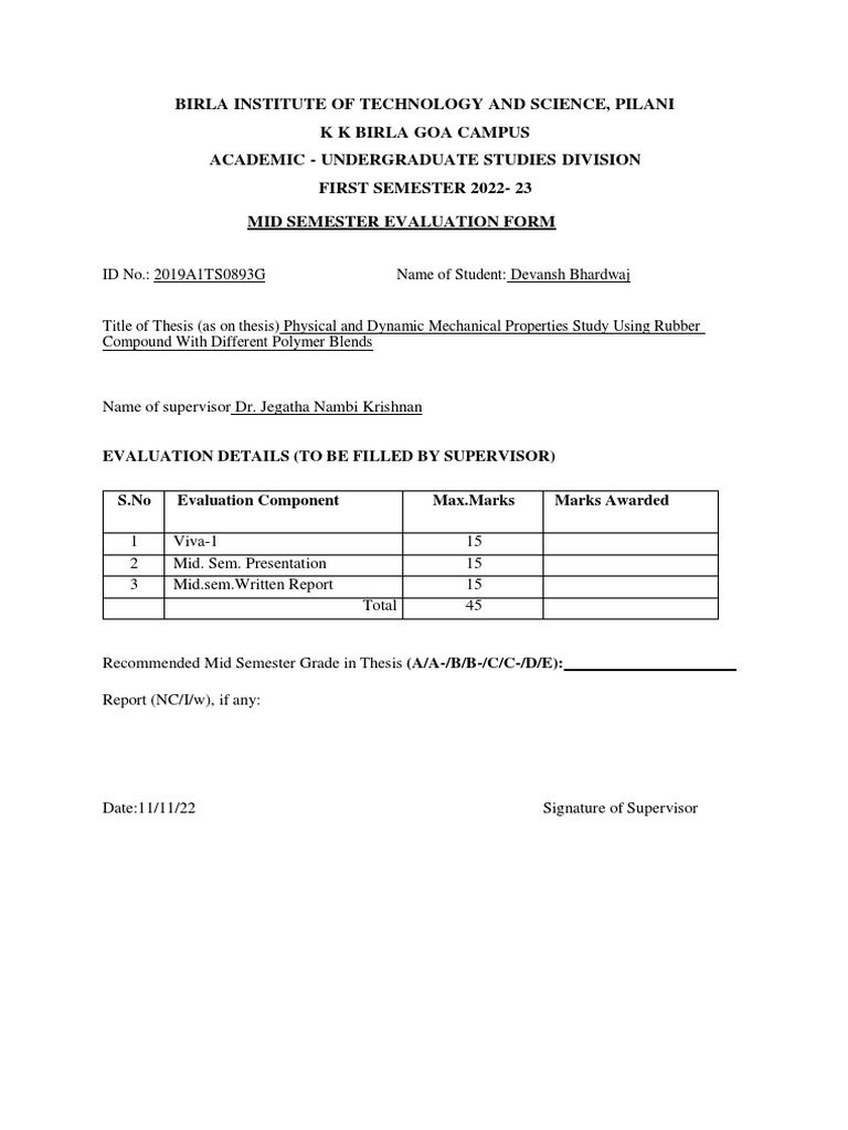 Mid Semester Form SEM I 22-23 | PDF
