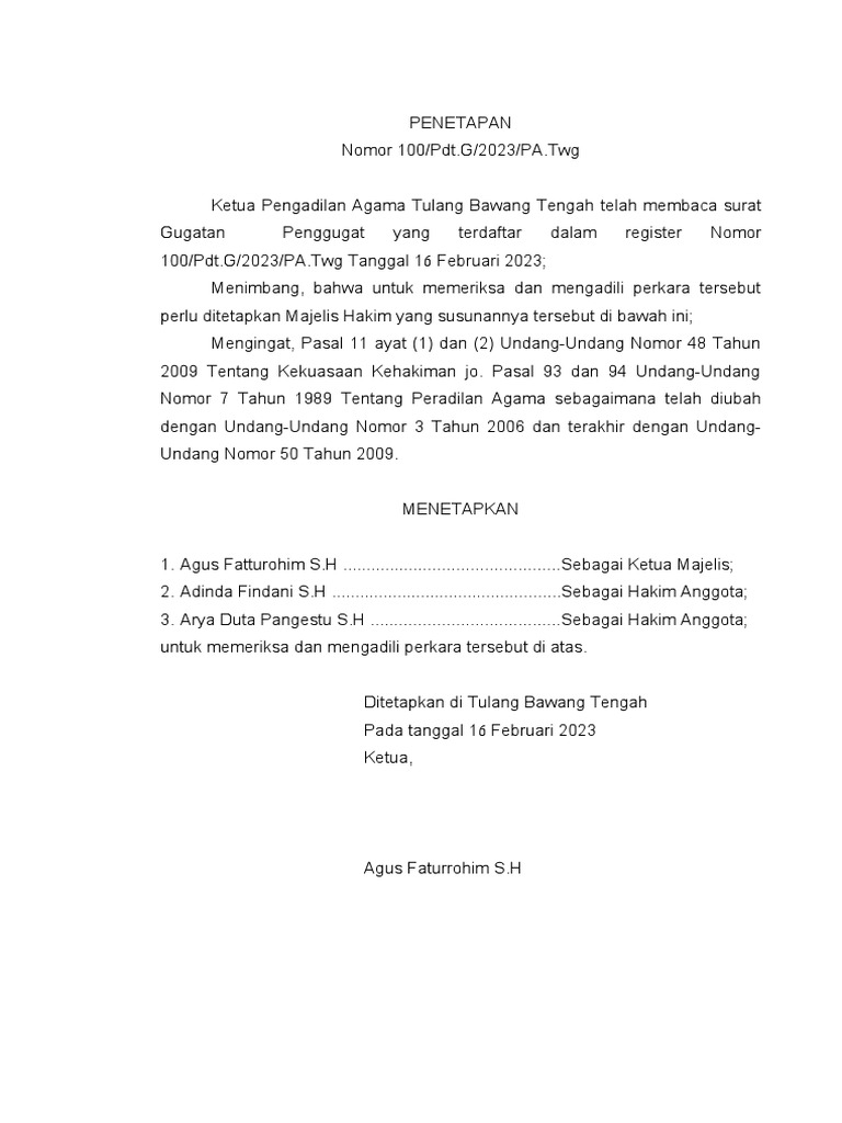 Penetapan Majelis Hakim-1 | PDF