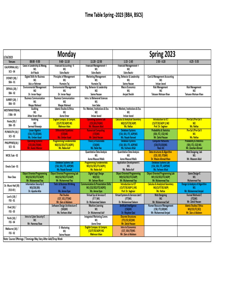 Timetable-Spring-2023-Morning-School (3) | PDF | Computing | Business
