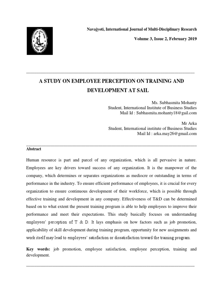 A Study On Employee Perception On Training and Development at Sail ...