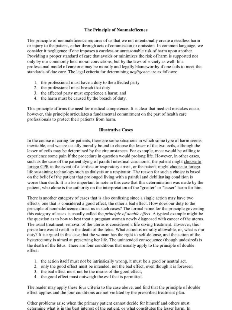 The Principle of Non Maleficence