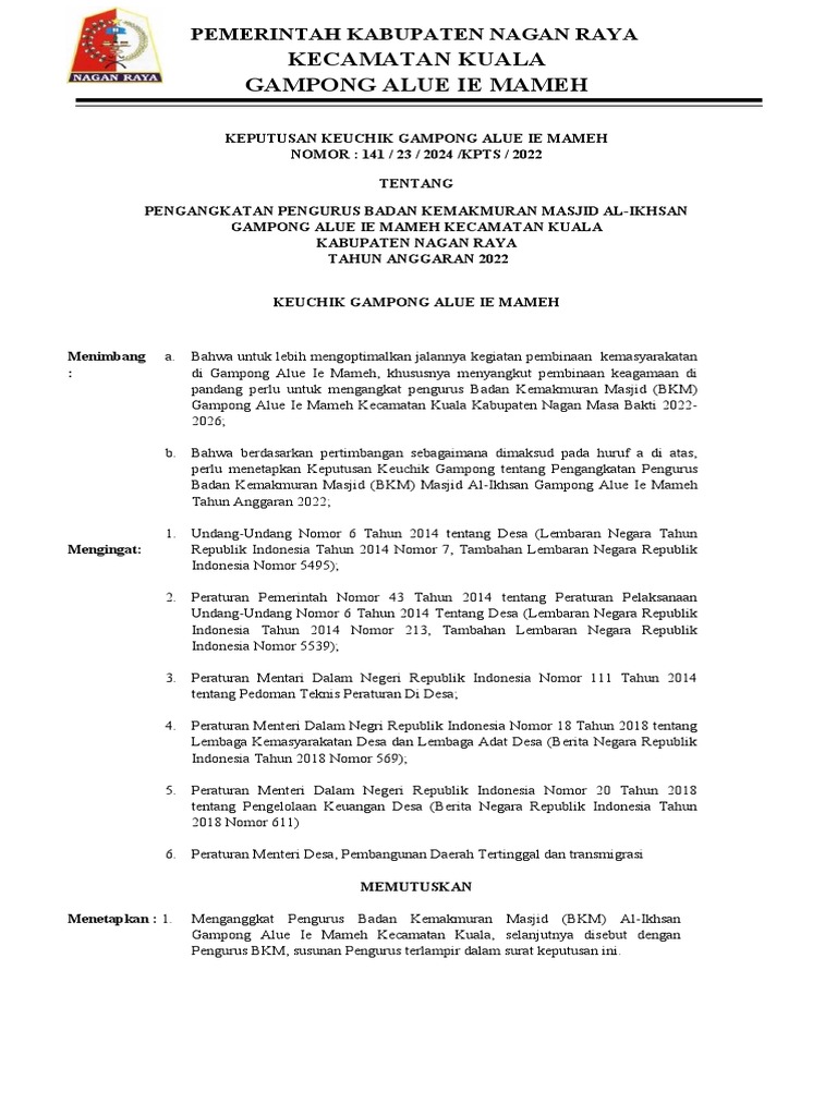 Pengangkatan Pengurus BKM Al-Ikhsan | PDF