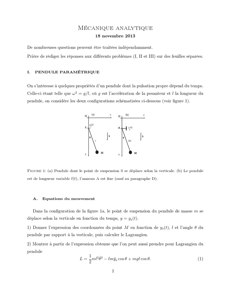 Meca Exam 2013 | PDF | Pendule (physique) | Soliton