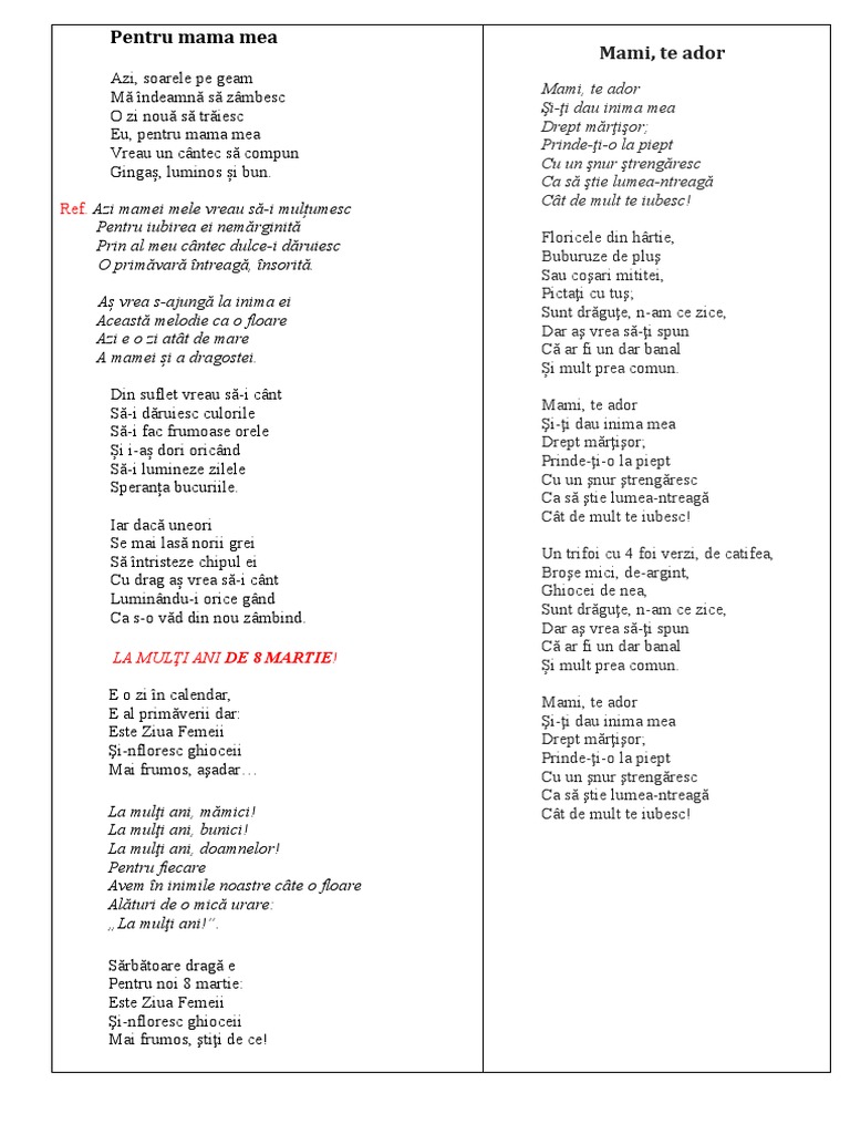 Cântece 8 Martie | PDF