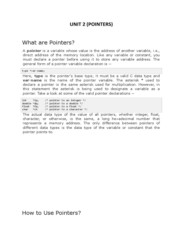 Unit 2 - Pointers-1 | PDF | Pointer (Computer Programming) | Computer Science