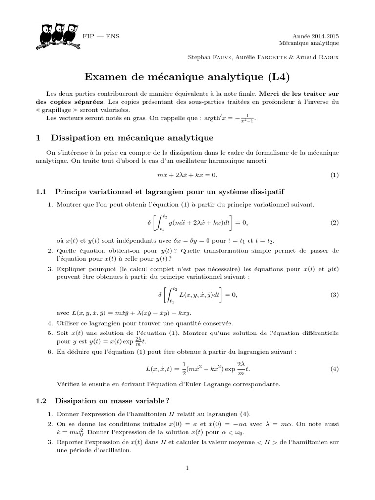 Meca Exam 2014 | PDF | Physique | Physique mathématique