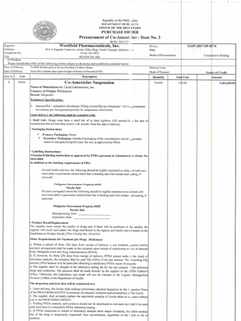 DOH Purchase Order Sample | PDF
