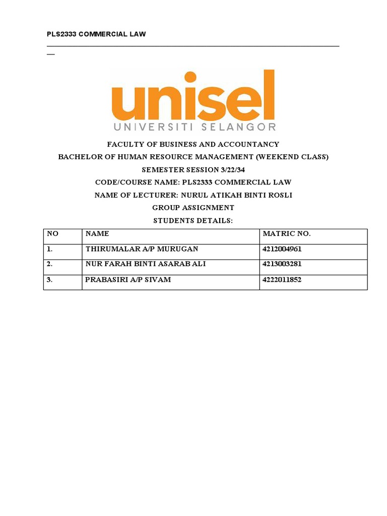 PLS2333 Commercial Law Group Assignment | PDF | Consideration | Estoppel