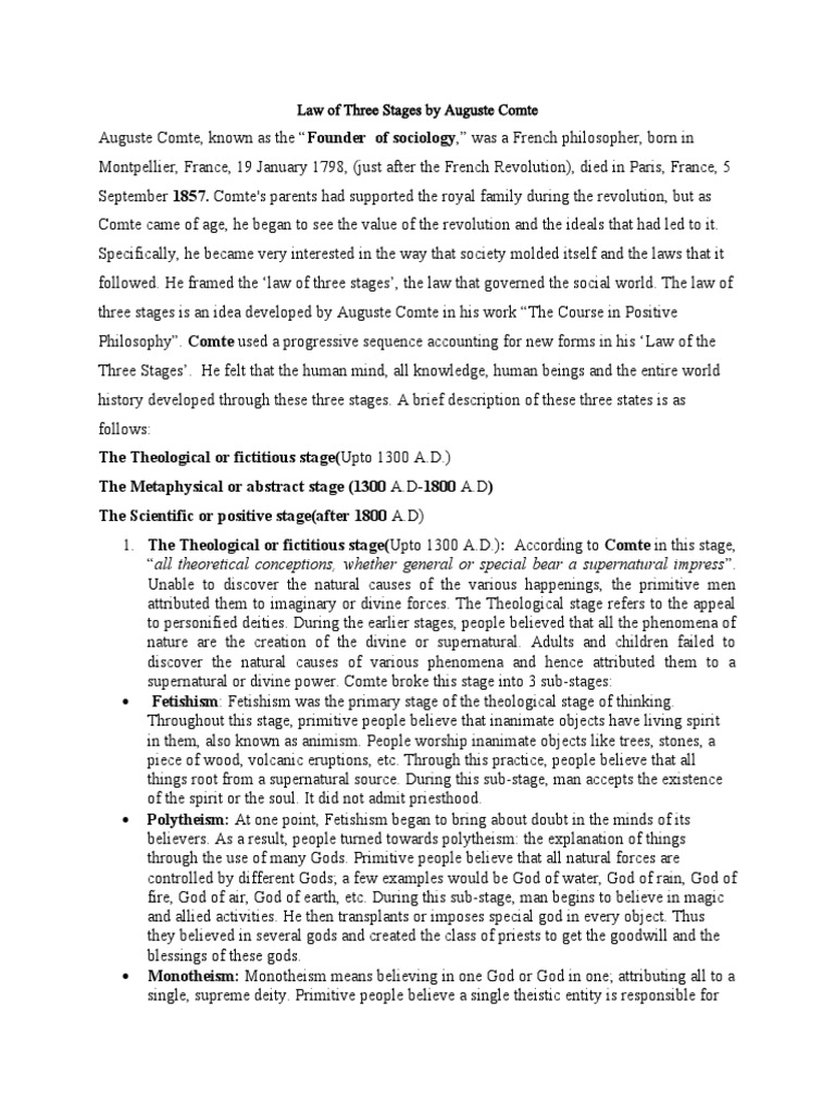 Law of Three Stages by Auguste Comte | PDF | God | Metaphilosophy