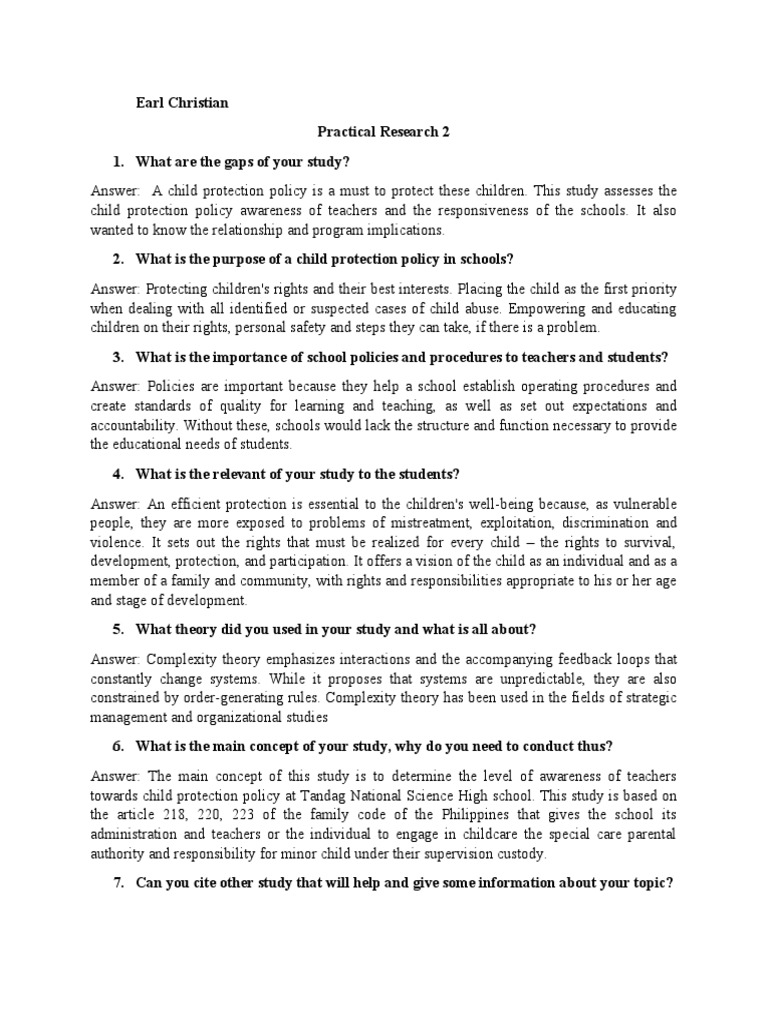 Earl - Possible Question With Answer | PDF | Child Protection ...