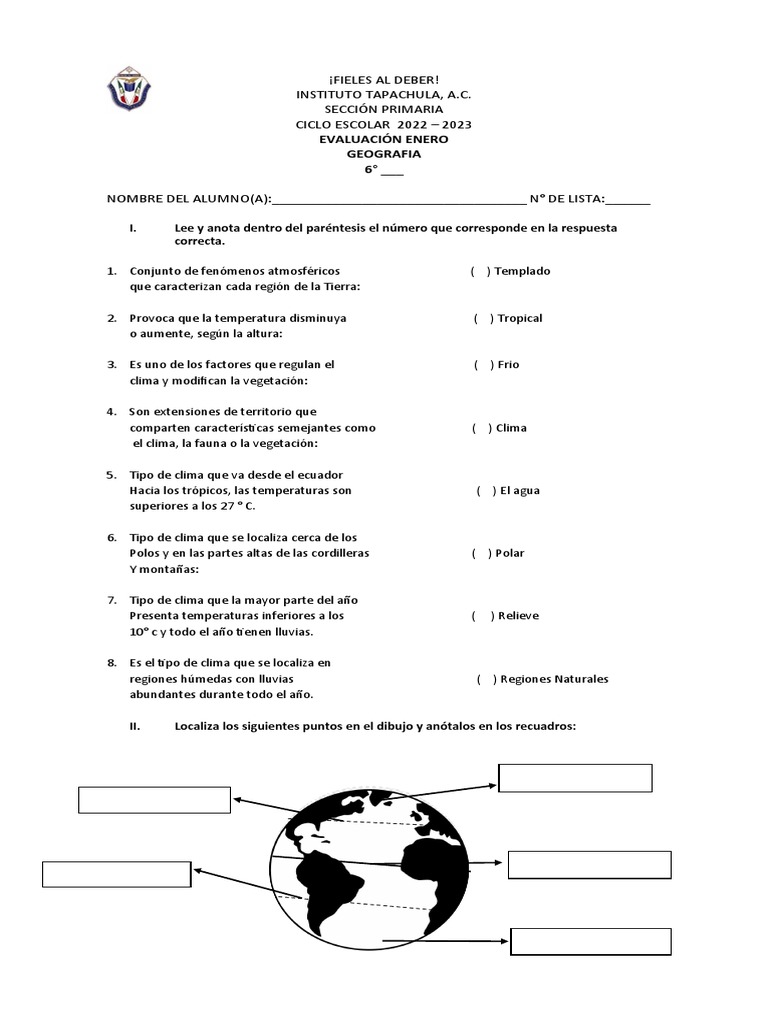 Examen de Geografia Febrero-Marzo | PDF | Clima | Zona tropical