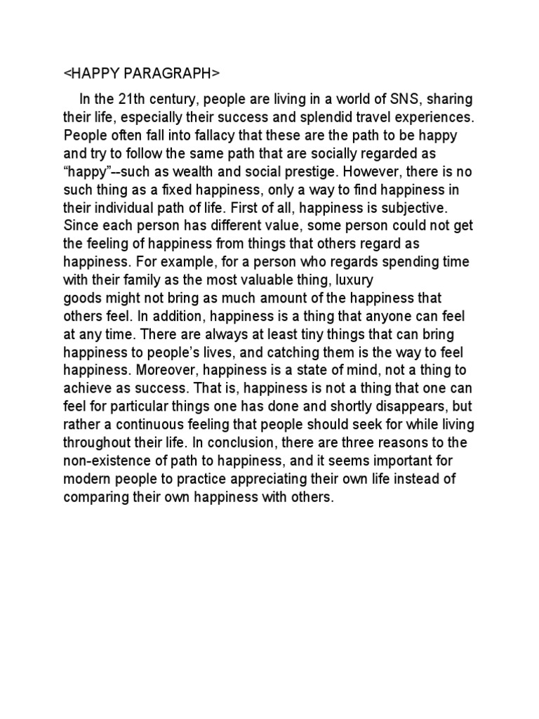 Happiness Paragraph | PDF