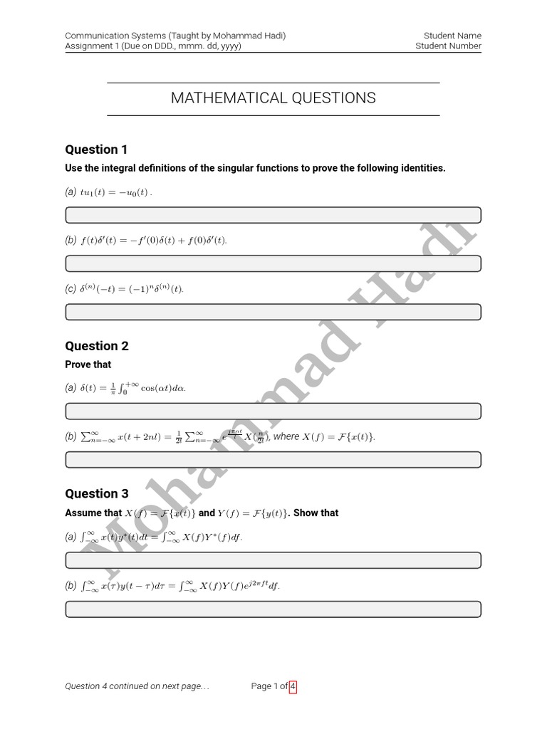 Assignment 1 | PDF | Fourier Series | Fourier Transform