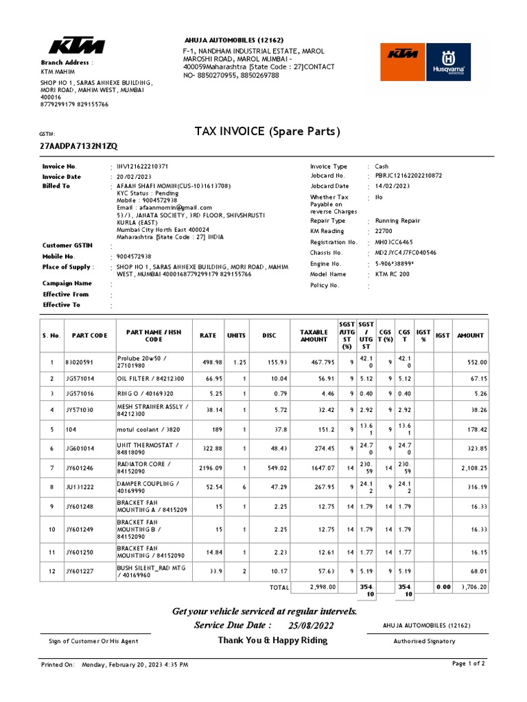 MH03CC6465 PDF | PDF | Invoice | Manufactured Goods