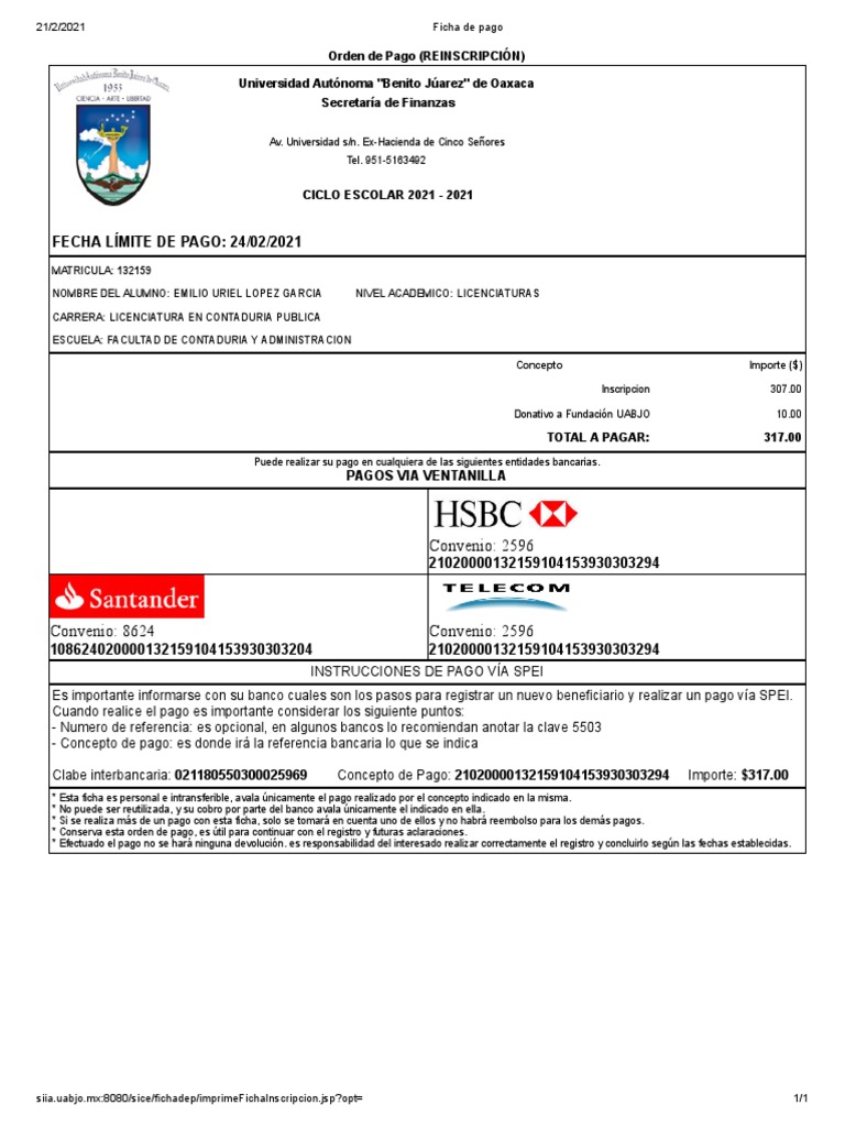 Ficha de Pago | PDF | Servicios financieros | Bancario