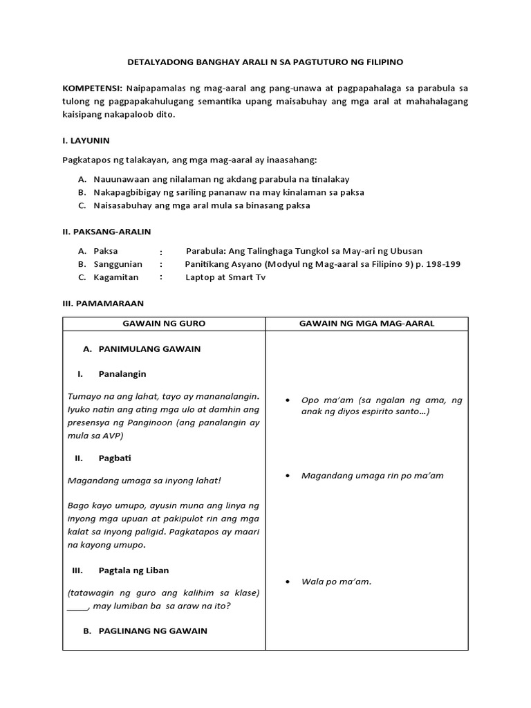 ARALIN 3.2 - w3 - DETALYADONG BANGHAY ARALIN | PDF