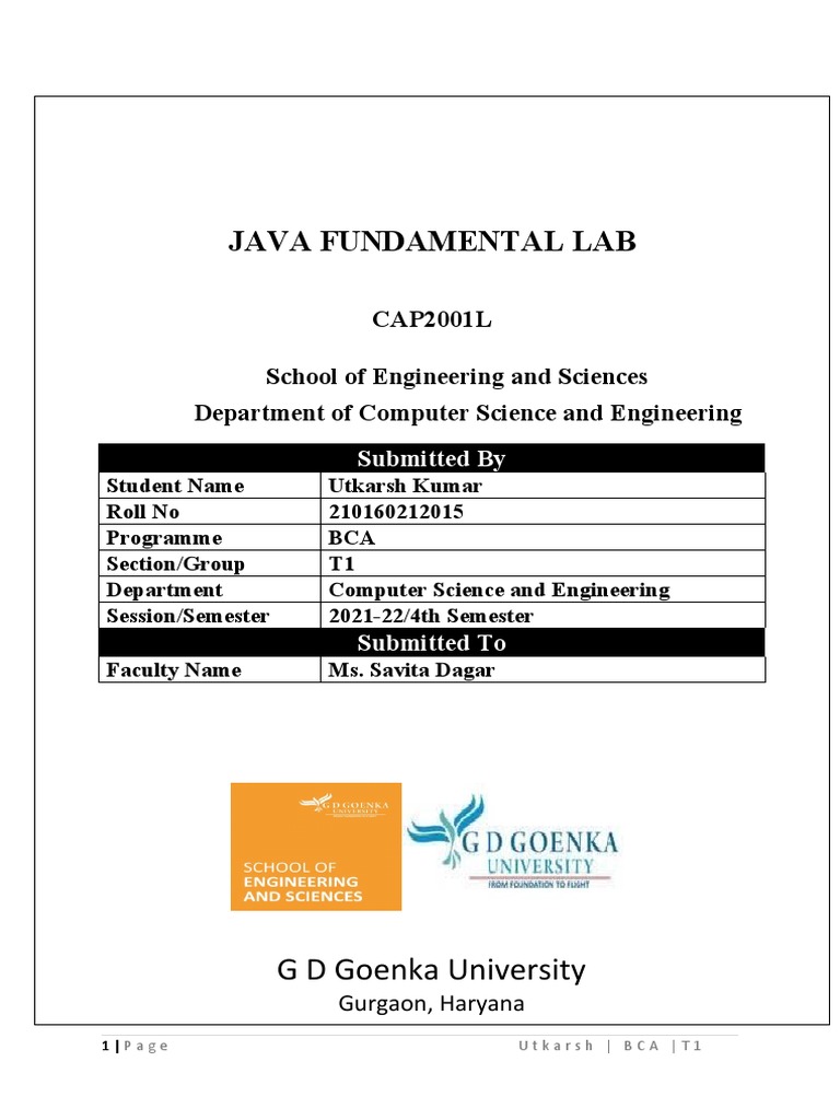 Java Fundamental Lab: G D Goenka University | PDF | Computer Engineering | Software Development