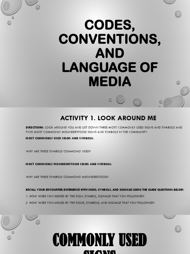 Codes, Conventions, and Language of Media | PDF | Symbols | Information