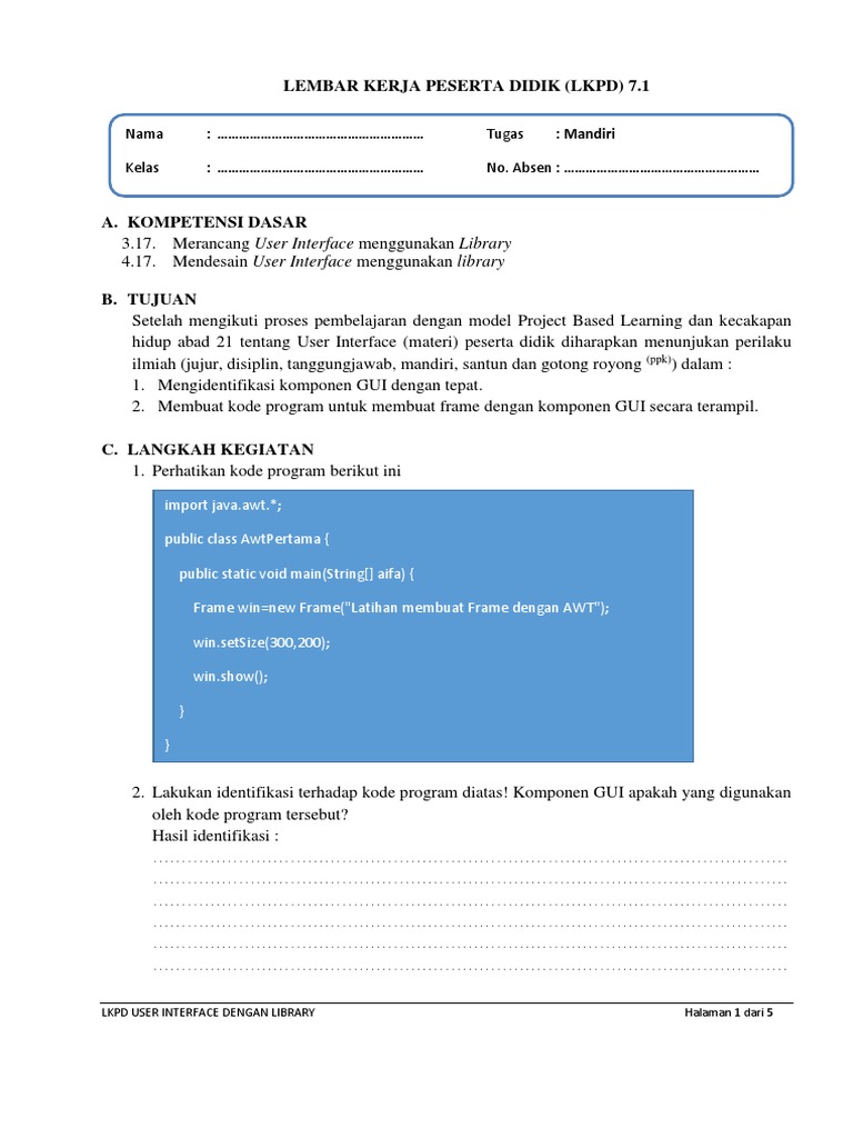 Mengidentifikasi Komponen GUI pada Program Java | PDF