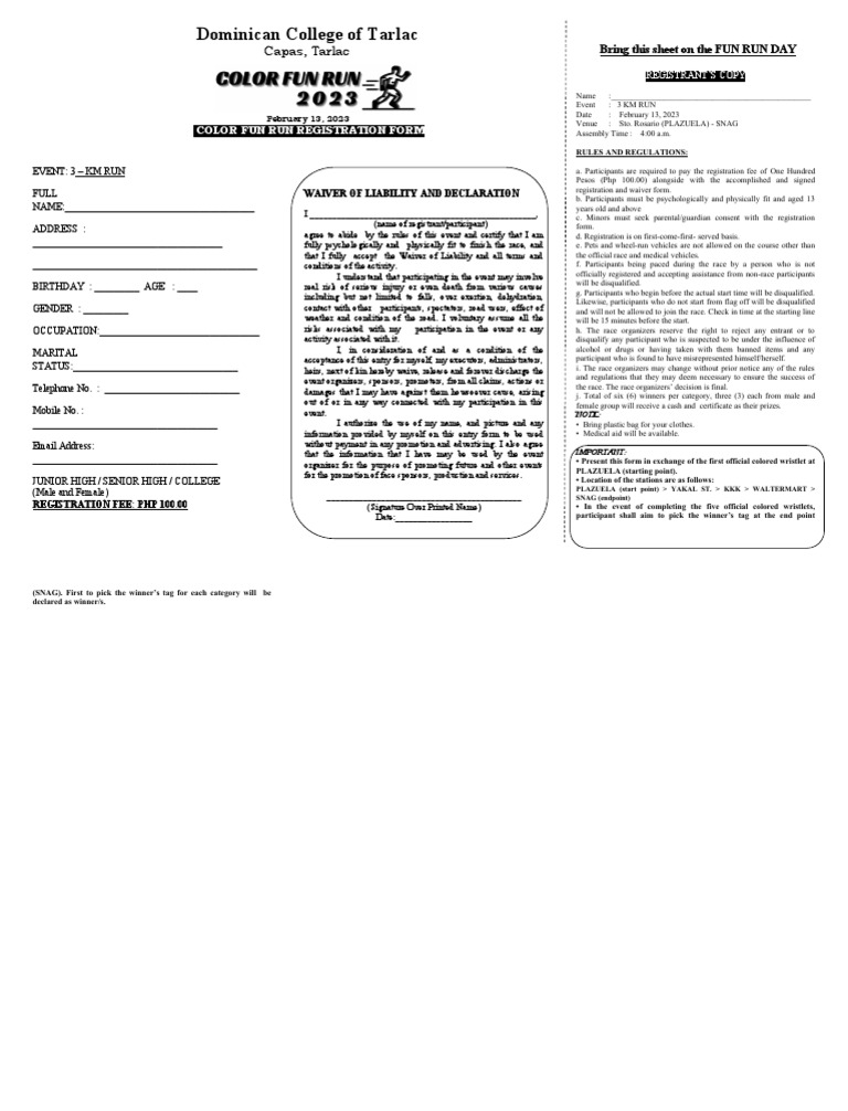 Fun Run Registration Form | PDF | Justice | Crime & Violence