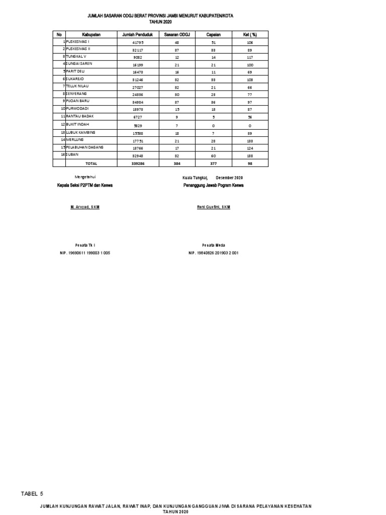 Hasil Capaian Program Keswa Kab. Tanjabbar Tahun 2020 | PDF