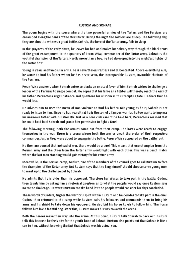 Rustom and Sohrab: The Tragic Tale of Father and Son | PDF