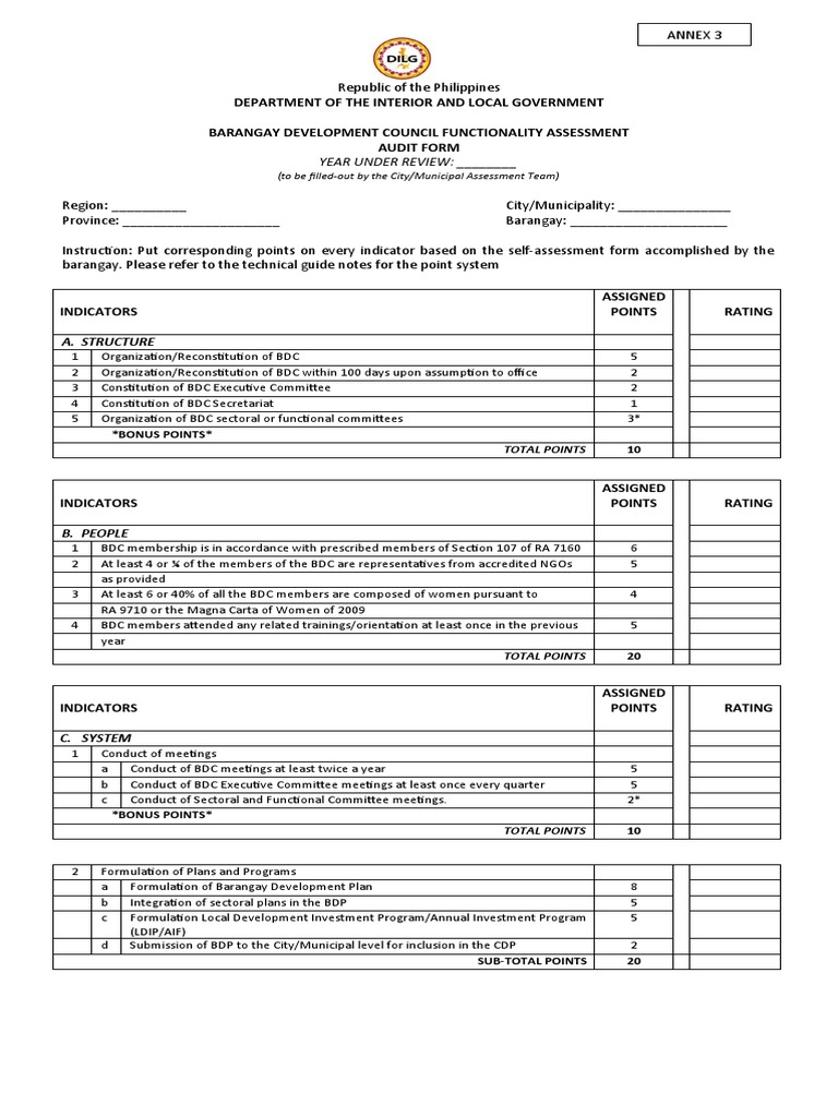 BDC Assessment and Audit Form | PDF | Government | Economies
