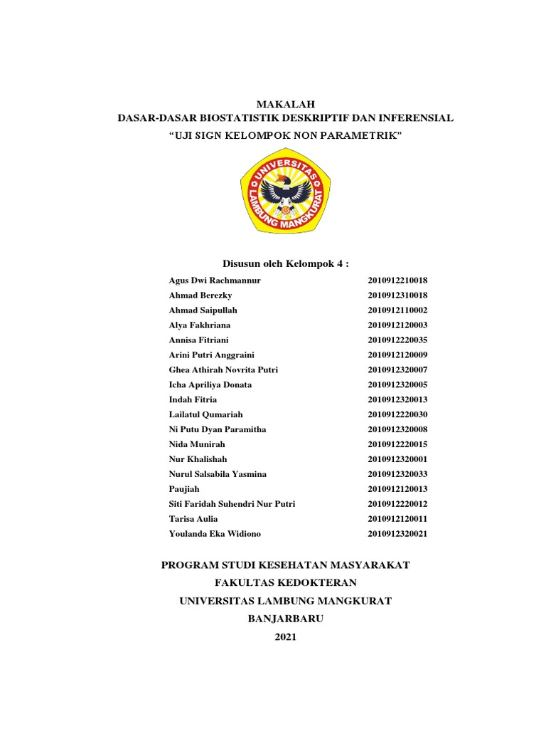 Paujiah - 4 - Makalah Biostatistik - Uji Sign | PDF Paujiah - 4 - Makalah Biostatistik - Uji Sign | PDF