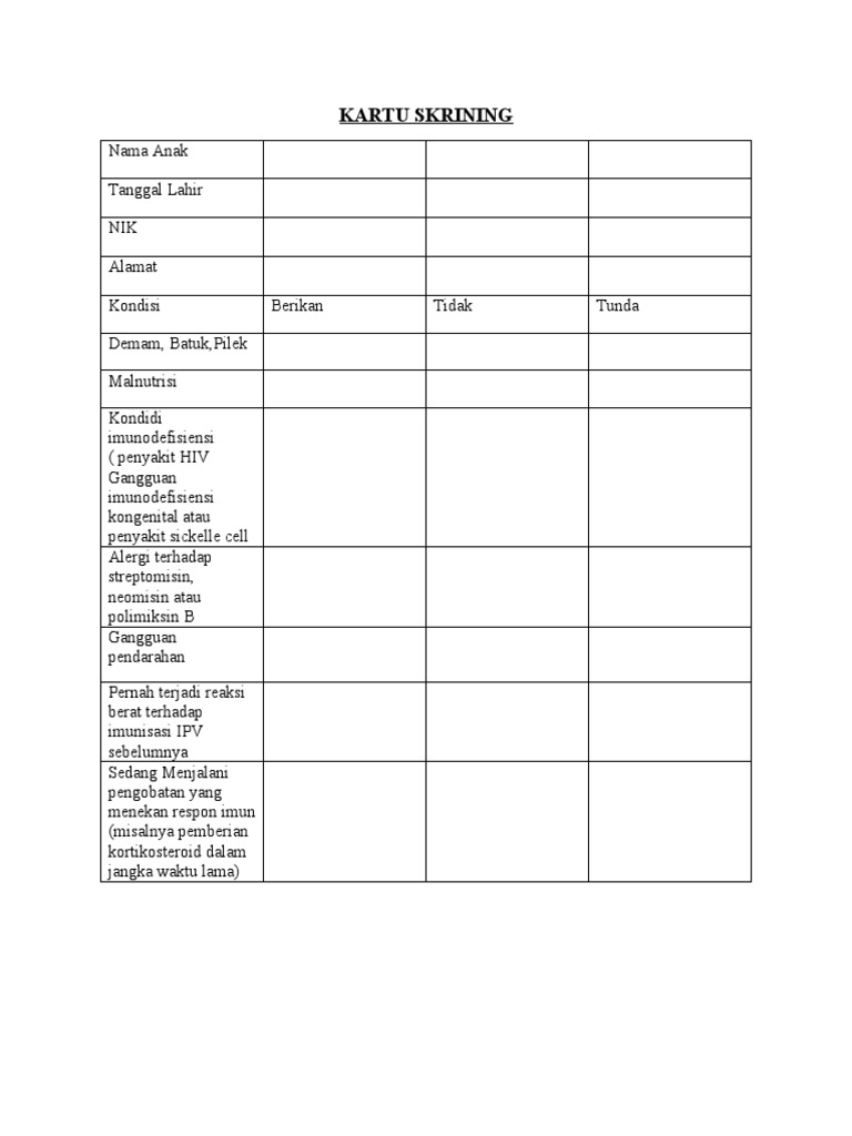 Kartu Skrining Pin Polio | PDF