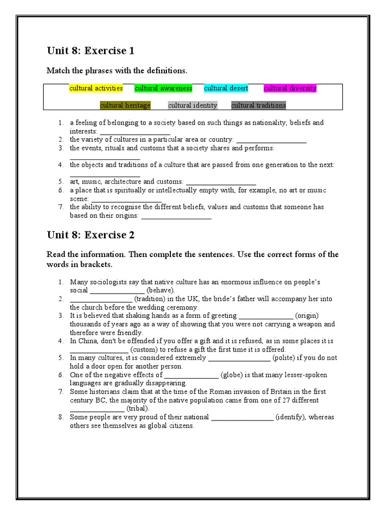 Cultural Concepts and Exercises | PDF | Traditions | Pronoun