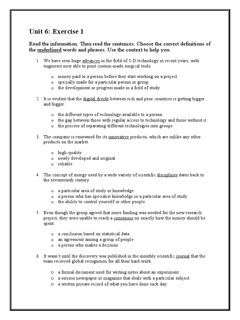 Unit 6 - Grammar - Vocabulary | PDF | Knowledge | Verb