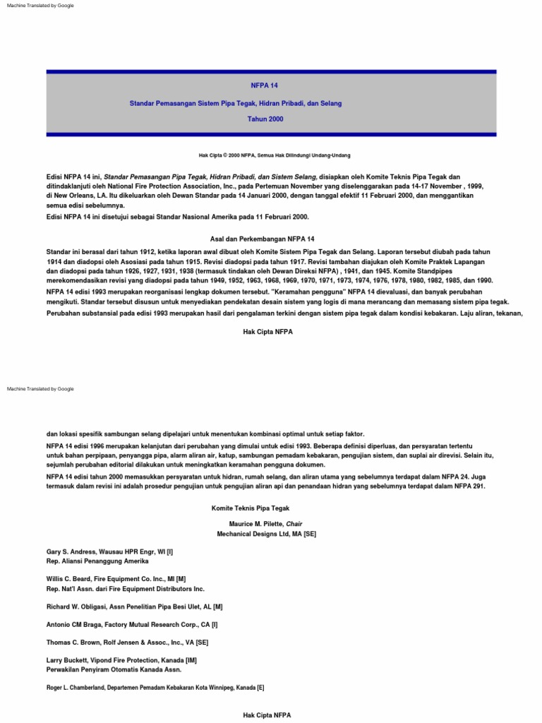 Nfpa 14 Standard For The Installation of Standpipe, Private Hydrant and Hose Systems PDF | PDF