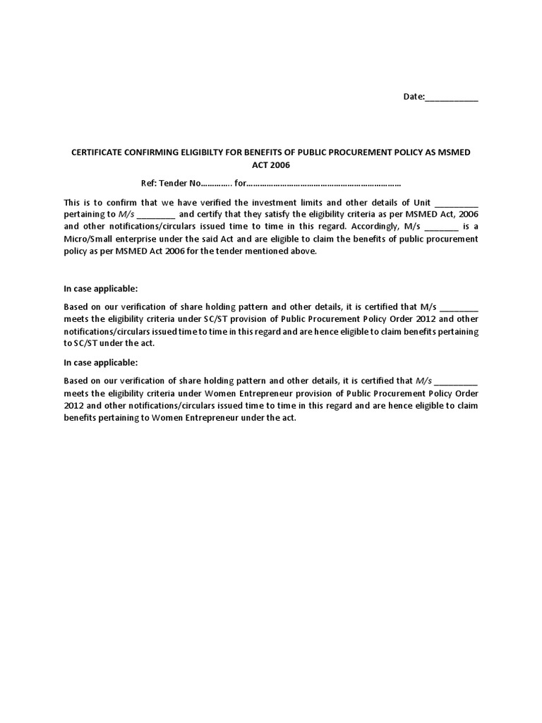 Format of CA Certificate For MSE Claiming - EMD Exemption (1) 87814 | PDF