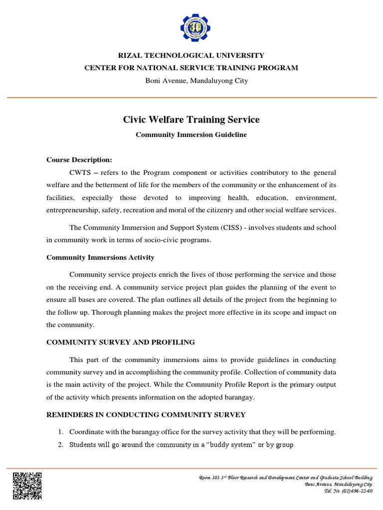 Guidelines for Conducting a Civic Welfare Training Service Community ...