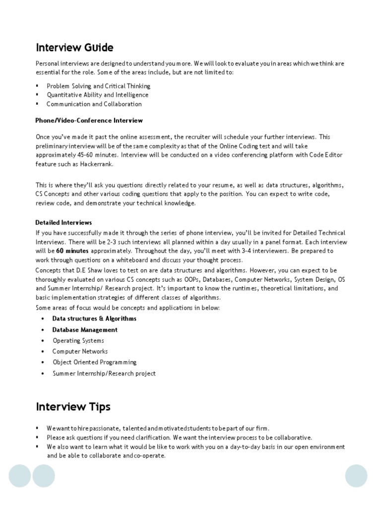 Interview Guide For Fresh Graduates SDE | Download Free PDF | Computer ...