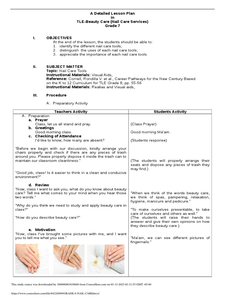 Grade 8 Nail Care | PDF | Nail (Anatomy) | Foot