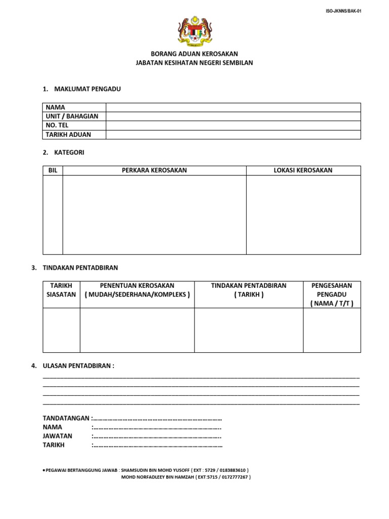 Borang Aduan Kerosakan | PDF