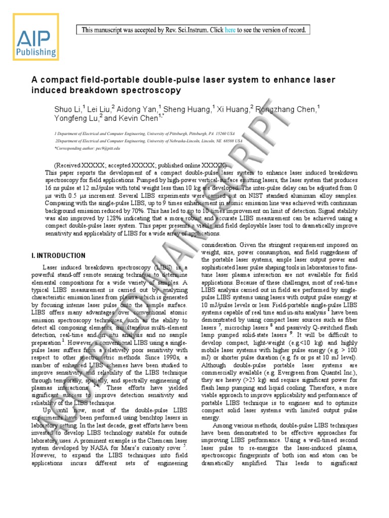 1 A Compact Field Portable Double Pulse Lases System To Enhance LIBS ...