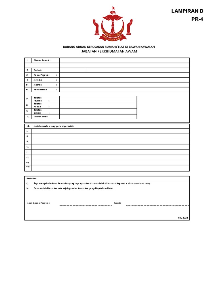 LD Borang Aduan Kerosakkan Rumah PR4 | PDF
