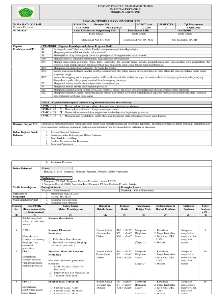 RPS EKONOMI PERTANIAN Edit PDF | PDF