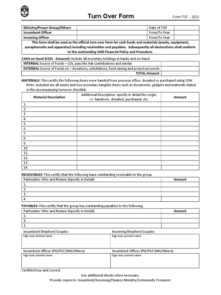 Turn Over Form TOF2023 | PDF
