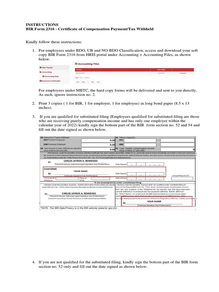 Instructions On BIR Form 2316 - 2022 PDF | PDF