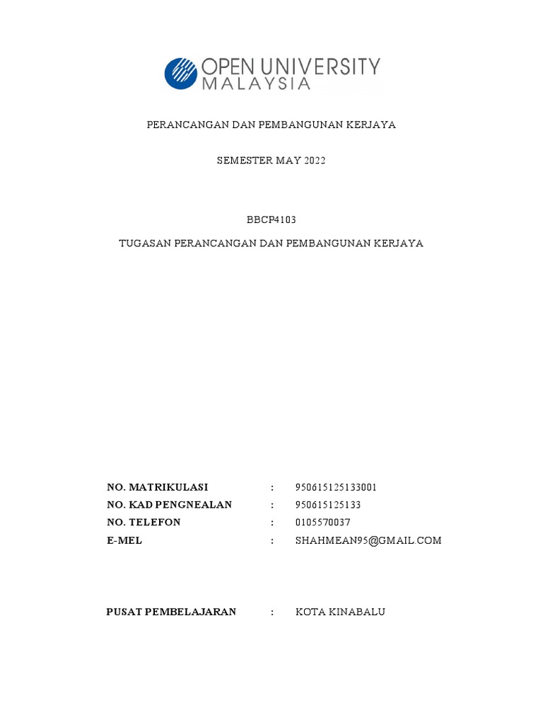 BBCP4103 Perancangan Dan Pembangunan Kerjaya | PDF