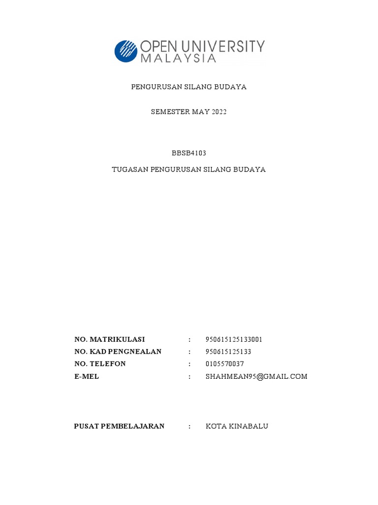 BBSB4103 Pengurusan Silang Budaya | PDF